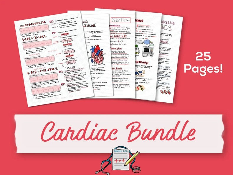 Cardiac Nursing Study Guide Bundle - Cardiac Nurse Cheat Sheet - 25 Pa ...
